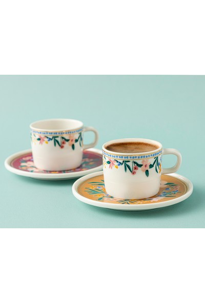 English Home Flower Spree Porselen 2'li Kahve Fincan Takımı 90 ml Hardal-Pembe English Home Flower Spree Porselen 2'li Kahve Fincan Takımı 90 ml Hardal-Pembe
