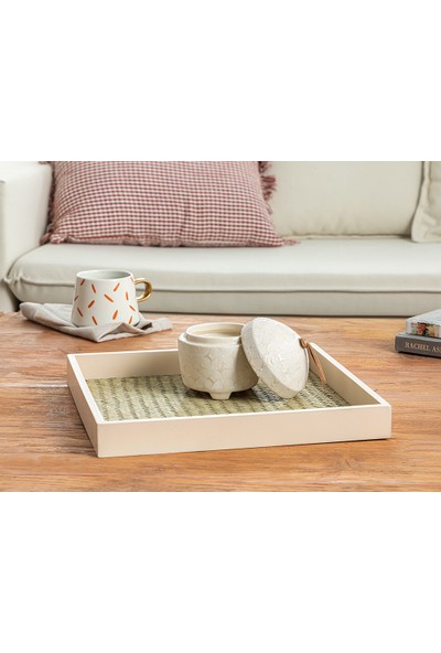 English Home Alexa Dekoratif Tepsi 32X32X4 cm Bej English Home Alexa Dekoratif Tepsi 32X32X4 cm Bej