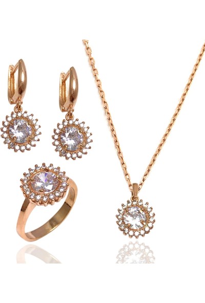 Midyat Gümüş Dünyası Kadın Beyaz Taşlı Gümüş Bayan Üçlü Zirkon Set MGD2020744