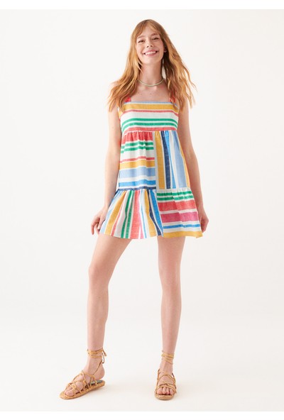 Mavi Renkli Çizgili Elbise