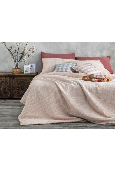English Home Crispate Gofre Çift Kişilik Nevresim Takımı 200 x 220 cm Pudra – Pembe