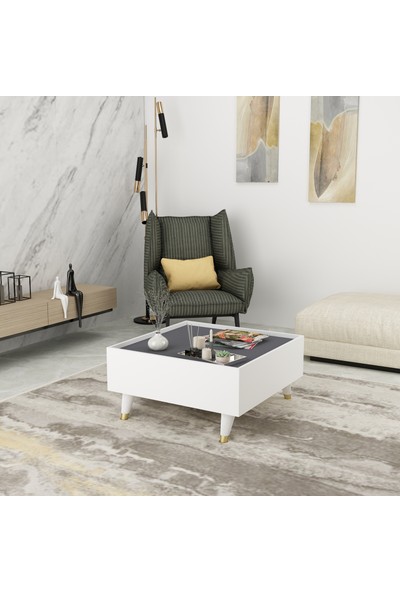 2 Kapaklı Shine Orta Sehpa Beyaz-Antrasit