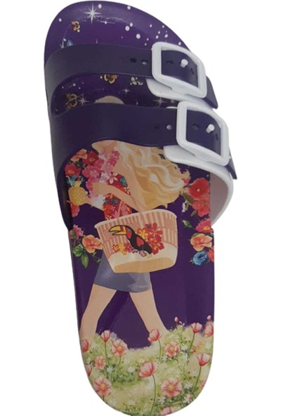 Gigi Giyim Baskılı Çift Toka Çocuk Terlik Mor