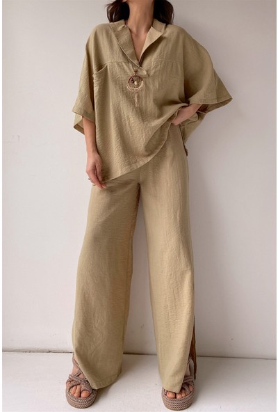 MyLove Kolye Detaylı Keten Takım Olive