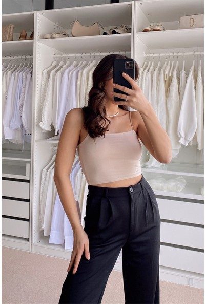 MyLove Basic Ip Askılı Crop Top Taş MyLove Basic Ip Askılı Crop Top Taş