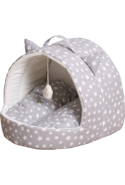 Beyzatex Gri Yıldızlı Kulaklı Kedi Köpekyatağı Yuvası Beyzatex Gri Yıldızlı Kulaklı Kedi Köpekyatağı Yuvası