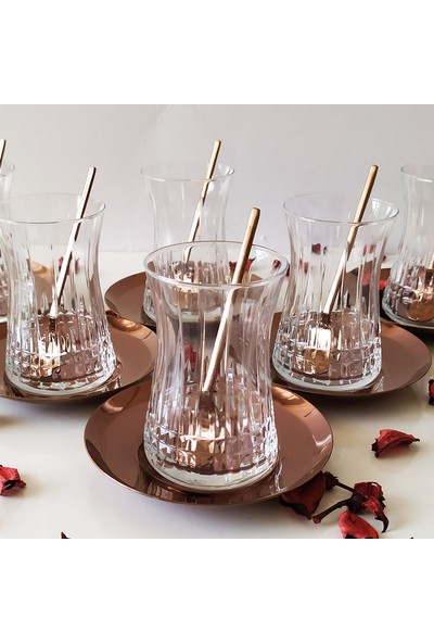 Paşabahçe Lizbon Çay Bardak Çelik Rose Gold Tabak ve Kaşık- 18 Parça Paşabahçe Lizbon Çay Bardak Çelik Rose Gold Tabak ve Kaşık- 18 Parça