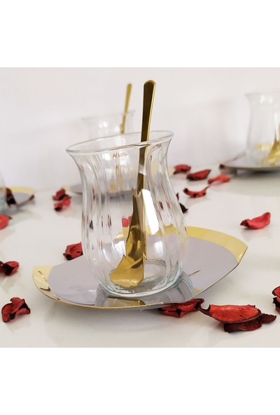 Paşabahçe Linka Çay Bardak Gold Çelik Tabak Seti-18 Parça Paşabahçe Linka Çay Bardak Gold Çelik Tabak Seti-18 Parça