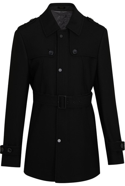 Hatemoğlu Siyah Regular Fit Bebe Yaka Pardösü