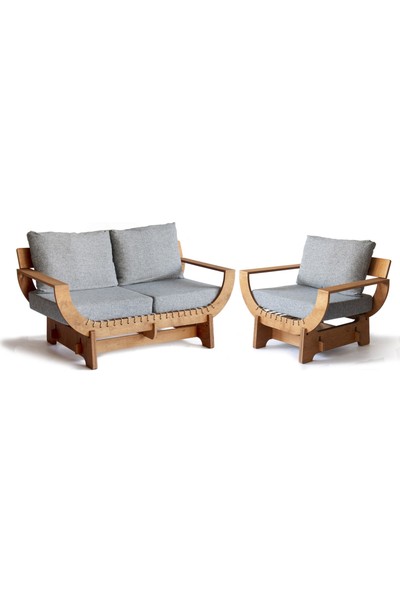 Woodesk Gondol Masif Gri Renk 2+1 Bahçe Takım CPT8411-155