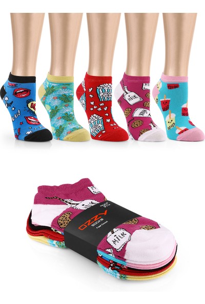 Ozzy Socks 5 Çift Eğlenceli Desenler Kadın Patik Çorap OZZYP001