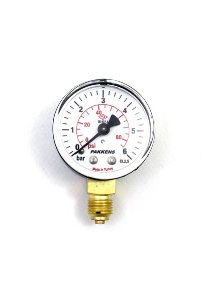 Pakkens 0-6 Bar 63 mm Alttan Bağlantılı Kuru Manometre G 1/4 inç Pakkens 0-6 Bar 63 mm Alttan Bağlantılı Kuru Manometre G 1/4 inç
