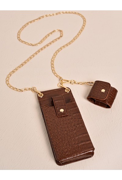 Jimmy Key Kadın Kahverengi Metal Askılı Telefon Çantalı Fermuarlı Cüzdan