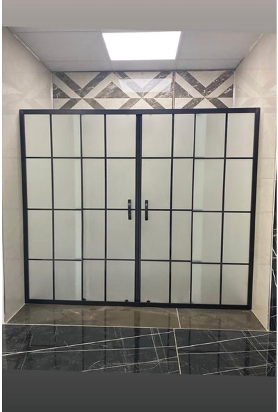 Avrupa Duş Siyah Serigrafi Kumlama Camlı 5mm Yükseklik 180 cm Düz Duşakabin