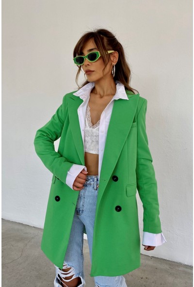 Eka Kadın Yeşil Uzun Blazzer Ceket 0993-8505