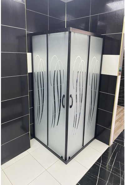 Avrupa Duş Siyah Desenli Kumlama 5mm Camlı Yükseklik 190 cm Duşakabin