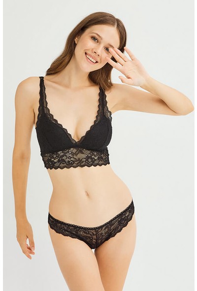 Leyna Leyna Siyah Desteksiz Dantelli Sütyen Külot Takımı TM0301