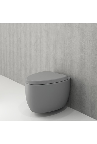Bocchi Etna Mat Gri Kanallı Asma Klozet ve Yavaş Kapanan Kapak Bocchi Etna Mat Gri Kanallı Asma Klozet ve Yavaş Kapanan Kapak