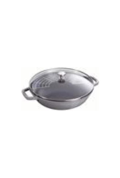 Staub La Cocotte Wok Tava Cam Kapaklı | Döküm Demir | Grafit Gri | 30 cm