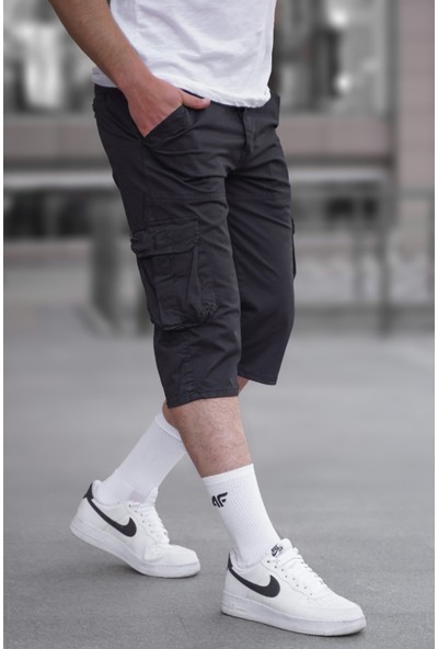 Madmext Siyah Gabardin Kargo Cep Erkek Kapri Şort 5754