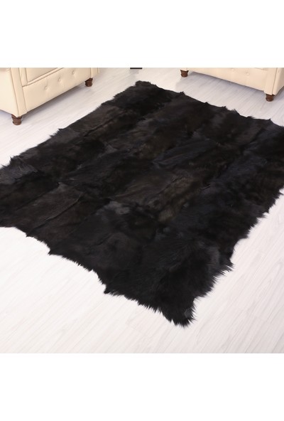 Leatinn Siyah Doğal Tüylü Deri Halı