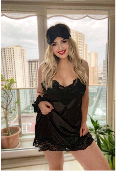 Çeyize Dair Herşey Siyah 7 Parça Saten Sabahlıklı Pijama Takımı 6090 Çeyize Dair Herşey Siyah 7 Parça Saten Sabahlıklı Pijama Takımı 6090