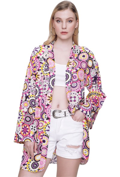 Butikburuc Kadın Pembe Desenli Kimono Ceket Butikburuc Kadın Pembe Desenli Kimono Ceket
