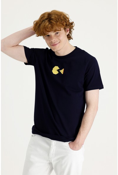 Kiğılı Bisiklet Yaka Slim Fit Baskılı Tişört