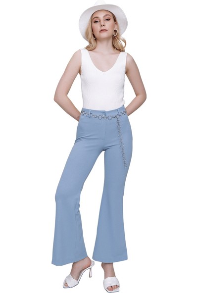 Butikburuc Kadın Bebe Mavi Ispanyol Paça Pantolon