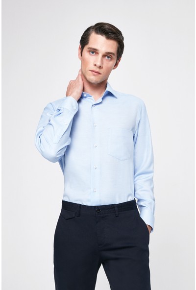 Ds Damat Regular Fit Mavi Armürlü Gömlek