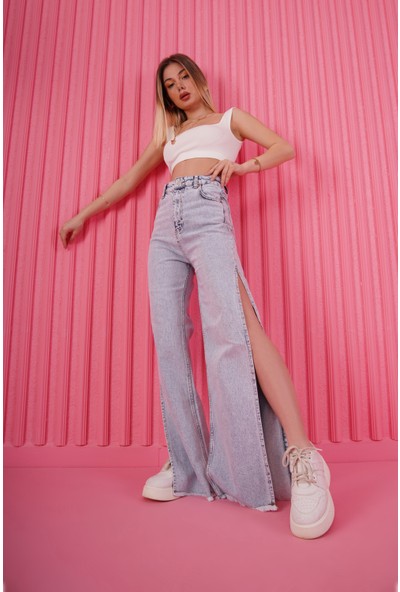 Senin Olsun Buz Mavisi Zr Yanı Yırtmaçlı Pantolon Senin Olsun Buz Mavisi Zr Yanı Yırtmaçlı Pantolon