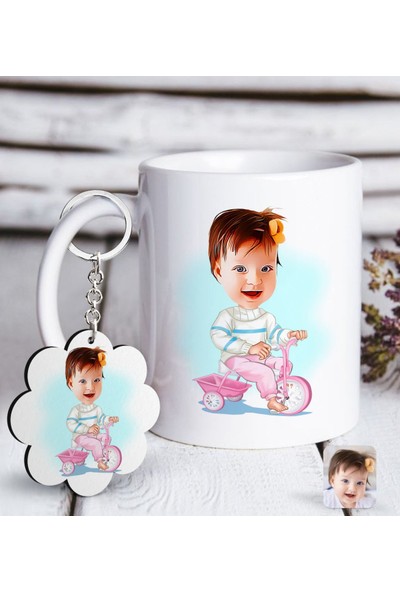 BK Kişiye Özel Bebek Karikatürlü Beyaz Kupa ve Anahtarlık Hediye Seti-4