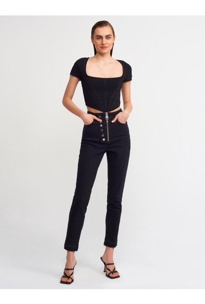 10188 Kare Yaka Kısa Kol Kazak-Siyah