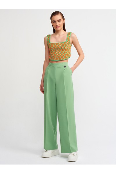 10212 Önü Kavisli Askılı Triko Atlet-Yeşil