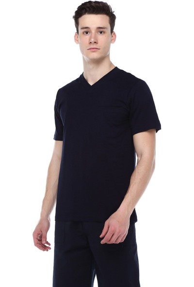 Ağca Lacivert V Yaka T-shirt