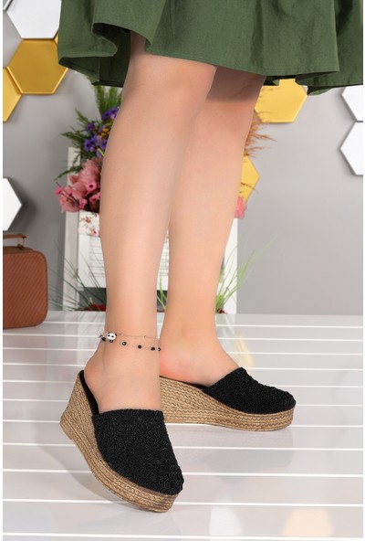 Chopper 20567 Günlük Kadın Örgü Desen 7 cm Dolgu Topuk Terlik
