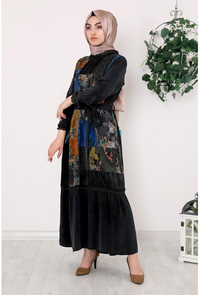 Misswhence Etnik Desenli Tesettür Elbise|nisaca Siyah