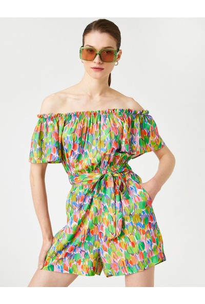 Koton Şort Tulum Omzu Açık Kuşaklı