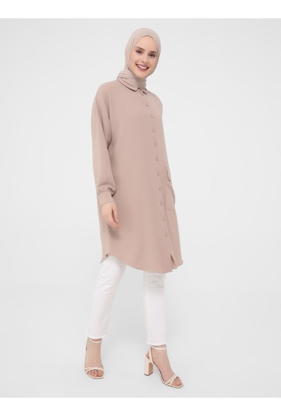 Refka Cep Detaylı Düğmeli Tunik - Bej - Refka Casual Refka Cep Detaylı Düğmeli Tunik - Bej - Refka Casual