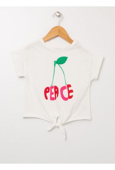 Limon Peace Girl Ekru Standart Fit Kız Çocuk Simli T-Shirt