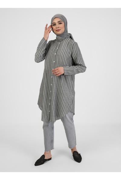 Çizgili Tunik - Siyah - Tavin