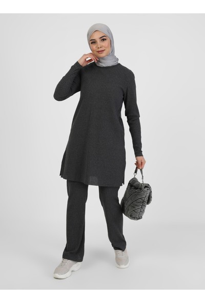 Doğal Kumaşlı Tunik Pantolon Ikili Takım - Antrasit - Tavin