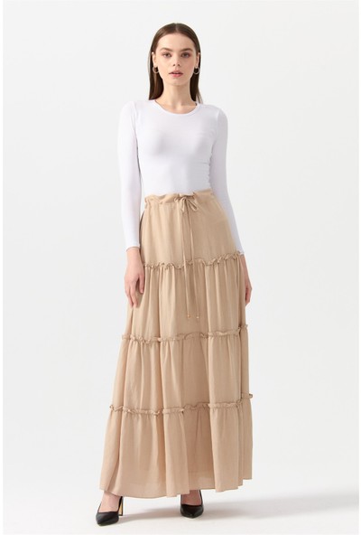 Nihan Rahat Formlu Beli Lastikli Çingene Etek Taş