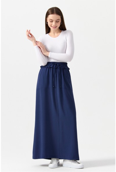 Nihan Beli Lastikli Etek Lacivert