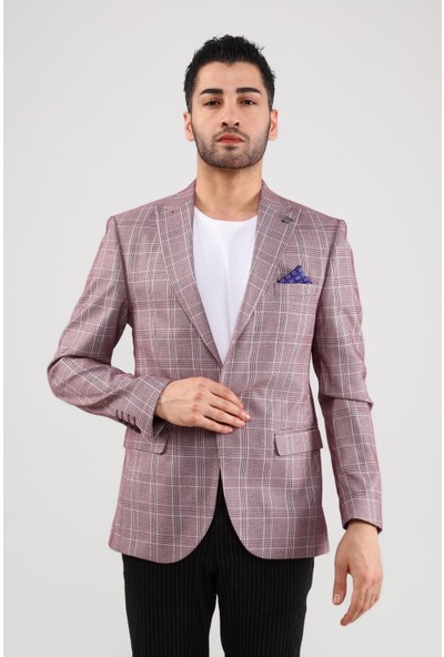 Guild 2021 Slim Fit Sivri Yaka Ekose Tek Ceket Guild 2021 Slim Fit Sivri Yaka Ekose Tek Ceket