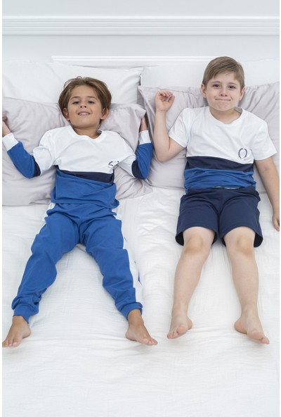 For You Kids 4 Lü Lacivert Mavi Kids Desenli Pijama Takımı