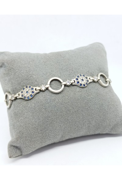 Firuze Gümüş Nazar Boncuklu Gümüş Bileklik