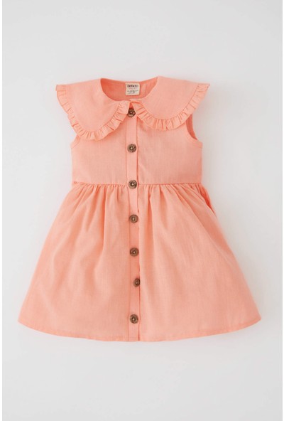 DeFacto Kız Bebek Regular Fit Basic Büyük Yaka Kolsuz Keten Görünümlü Elbise Y0304A222SM DeFacto Kız Bebek Regular Fit Basic Büyük Yaka Kolsuz Keten Görünümlü Elbise Y0304A222SM