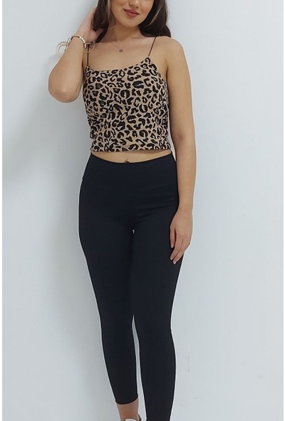 Ip Askılı Crop Bluz Leopar