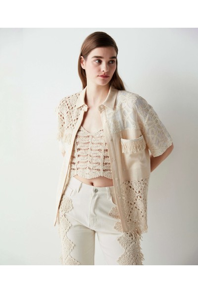 Güpürlü Keten Gömlek